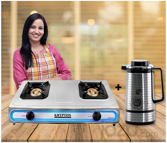 Krypton KNGC6034 Double Gas Burner Silver + K59586 | Uae.Jazp.com